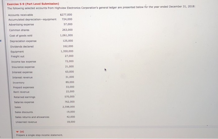 Solved Exercise 5-9 (Part Level Submission) below for the | Chegg.com