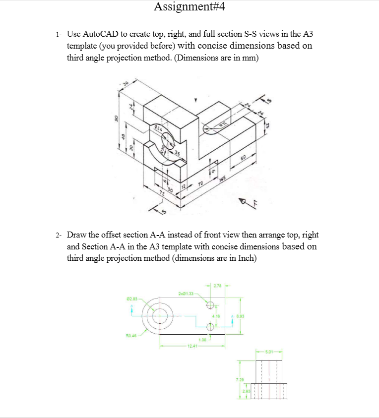 Assignment#41- ﻿Use AutoCAD to create top, right, and | Chegg.com