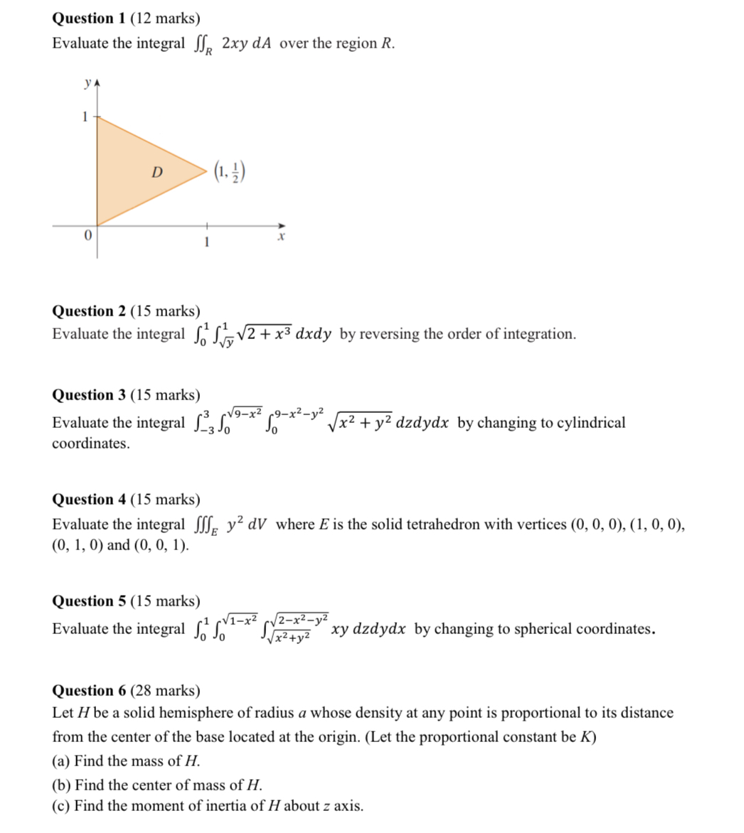 Solved Evaluate The Integral ∬r2xyda Over The Region R 4926