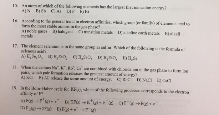 Solved An atom of which of the following elements has the | Chegg.com