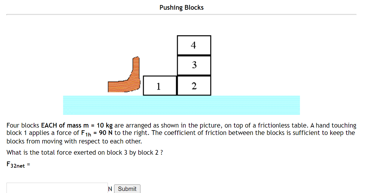 Solved Pushing Blocks Four blocks EACH of mass m=10 kg are | Chegg.com