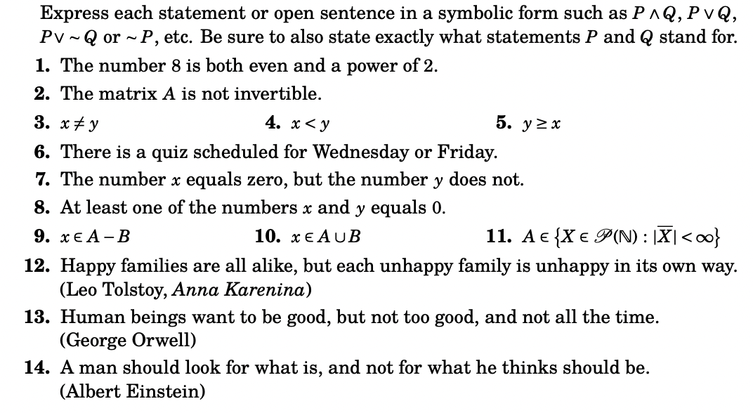 Solved Express each statement or open sentence in a symbolic | Chegg.com
