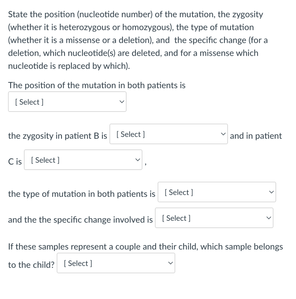 Solved Identify the mutation in the two patients in panels B | Chegg.com