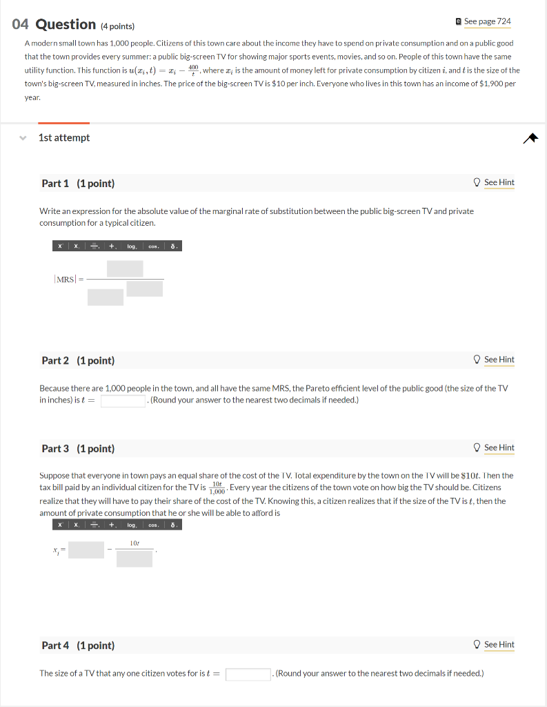 Solved 04 Question ( 4 points) G See page 724 A modern small | Chegg.com