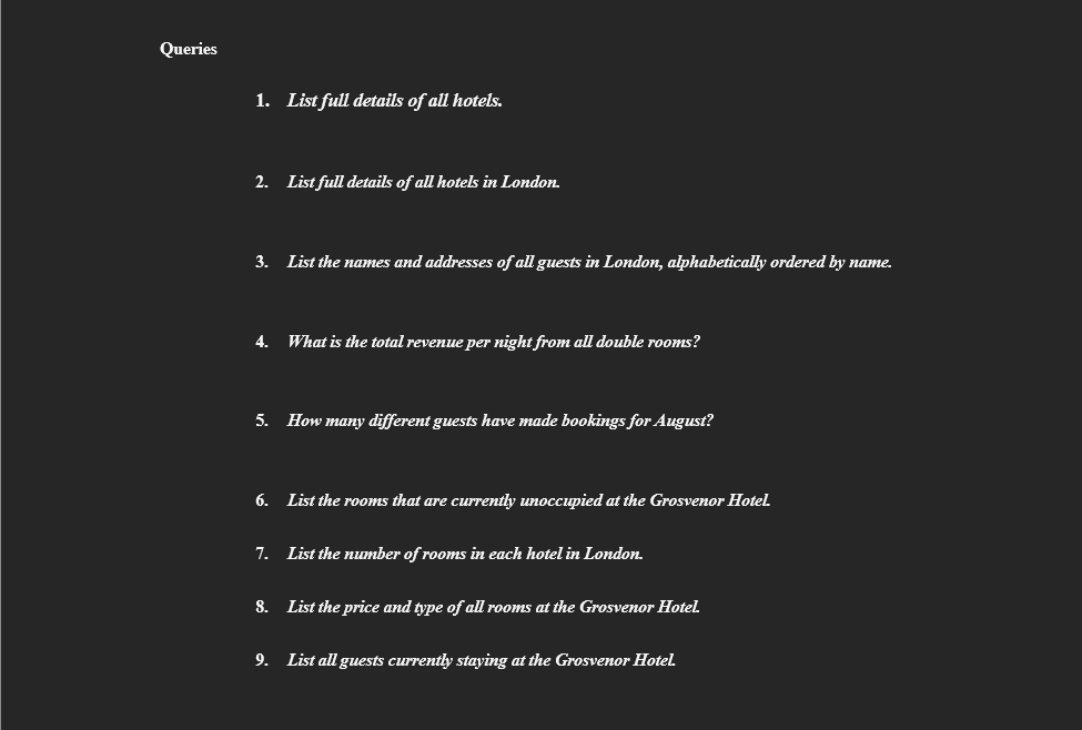 Solved Hotel Relational Database Hotel table hotelNo H1 H2 | Chegg.com