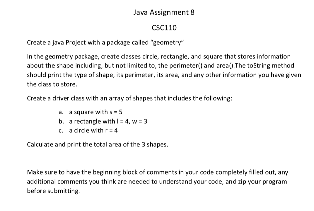 Solved Java Assignment 8 Csc110 Create A Java Project With A