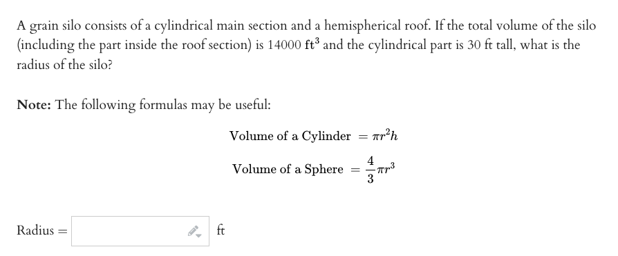 Solved A grain silo consists of a cylindrical main section | Chegg.com