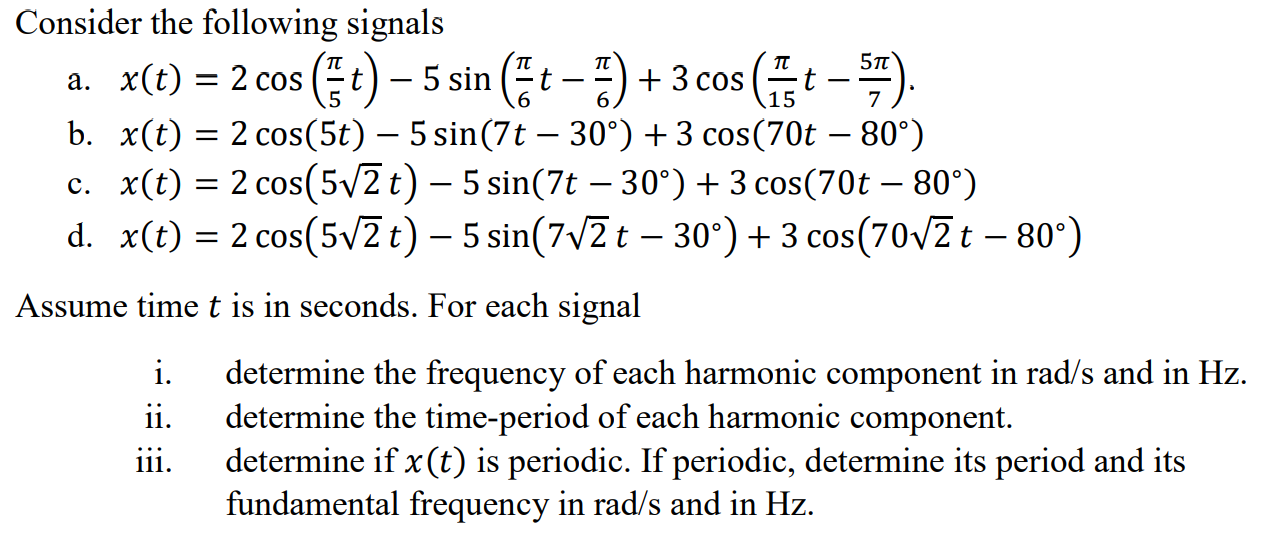 Solved Consider the following signals a. | Chegg.com