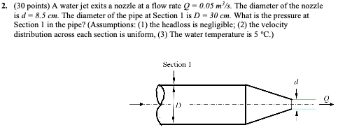 Solved 2. (30 points) A water jet exits a nozzle at a flow | Chegg.com