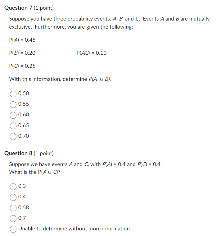 Solved Suppose you have three probability events, A,B, and | Chegg.com