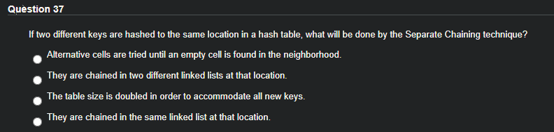 Solved Question 37 If two different keys are hashed to the | Chegg.com