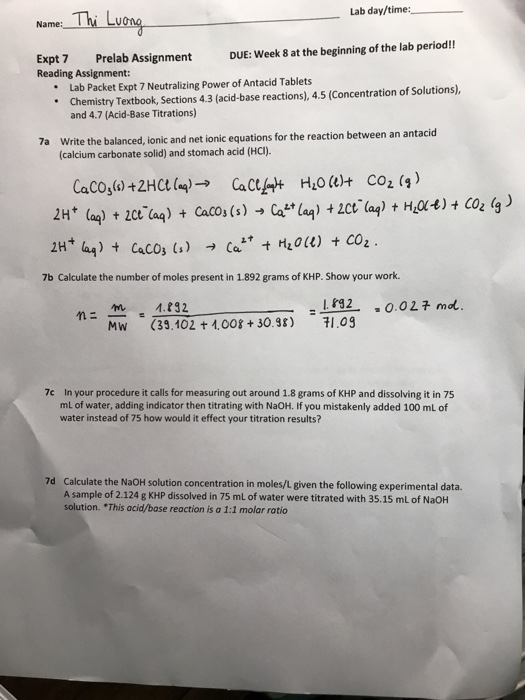 Solved Lab day/time: Name: Thi Luon Expt 7 Prelab Assignment | Chegg.com
