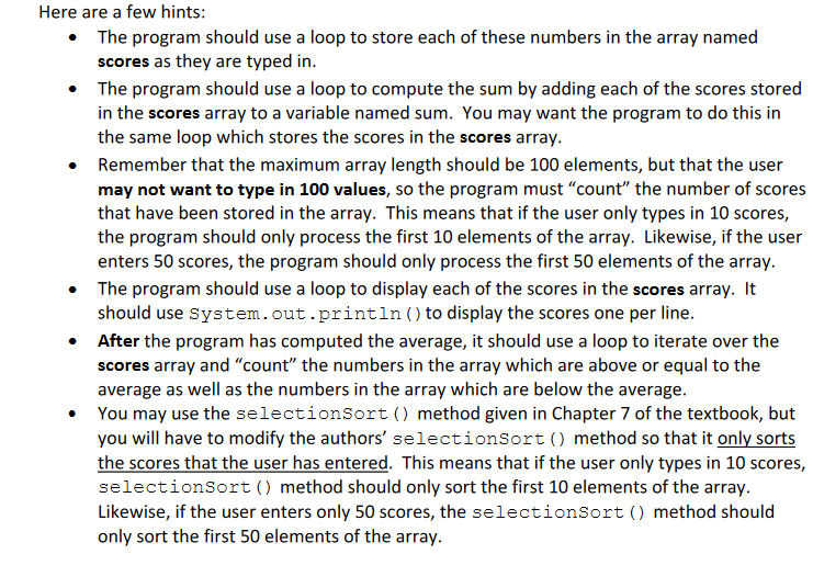 Solved Create A Java Main Class Named Analyzescores In The 