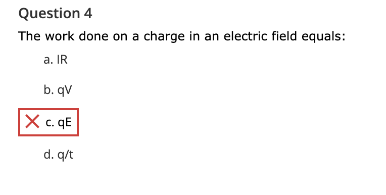 Solved The work done on a charge in an electric field | Chegg.com