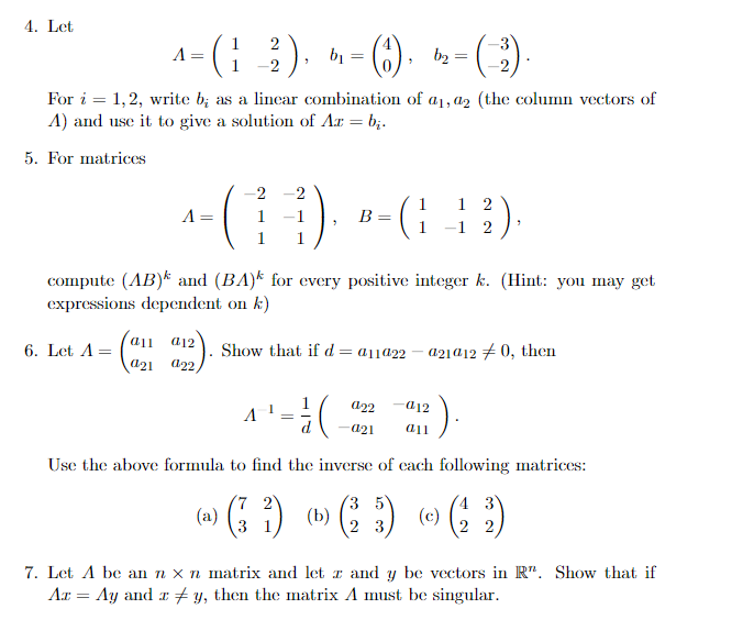 Solved 4. Let Λ=(112−2),b1=(40),b2=(−3−2) For i=1,2, write | Chegg.com