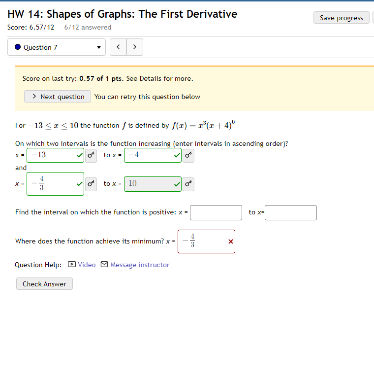 Solved HW 14: Shapes of Graphs: The First Derivative Score: | Chegg.com