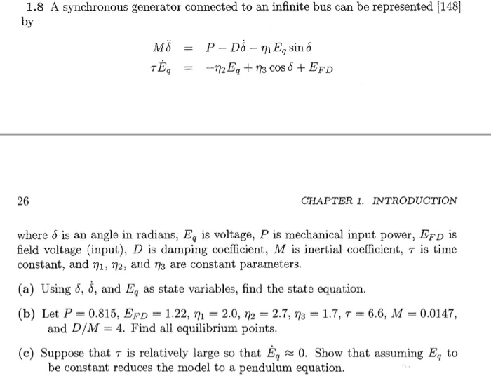 Solved 1.8 A synchronous generator connected to an infinite | Chegg.com