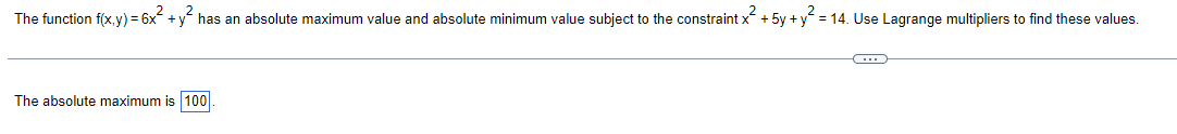 Solved The function f(x,y)=6x2+y2 has an absolute maximum | Chegg.com