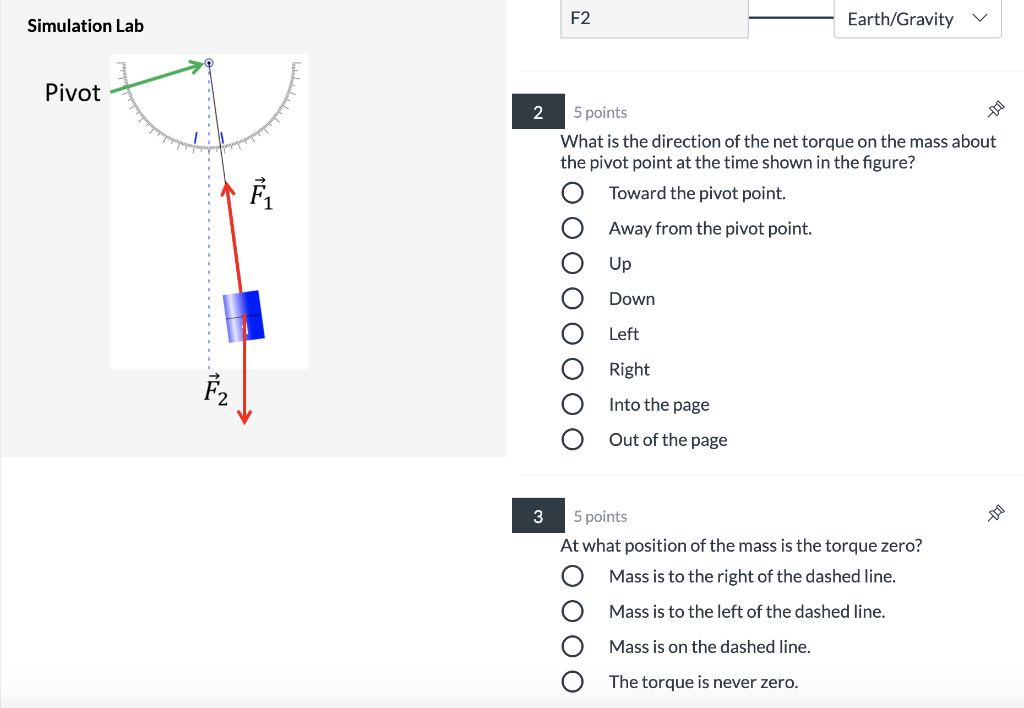 Solved Simulation Lab Earth/Gravity v Pivot 2 5 points What | Chegg.com