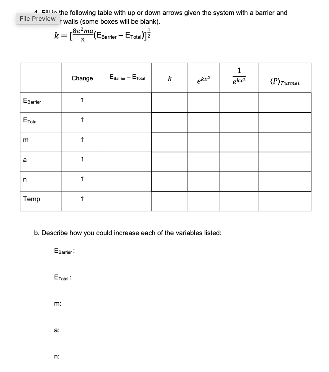 Solved 4 ﻿Fill in the following table with up or down arrows | Chegg.com