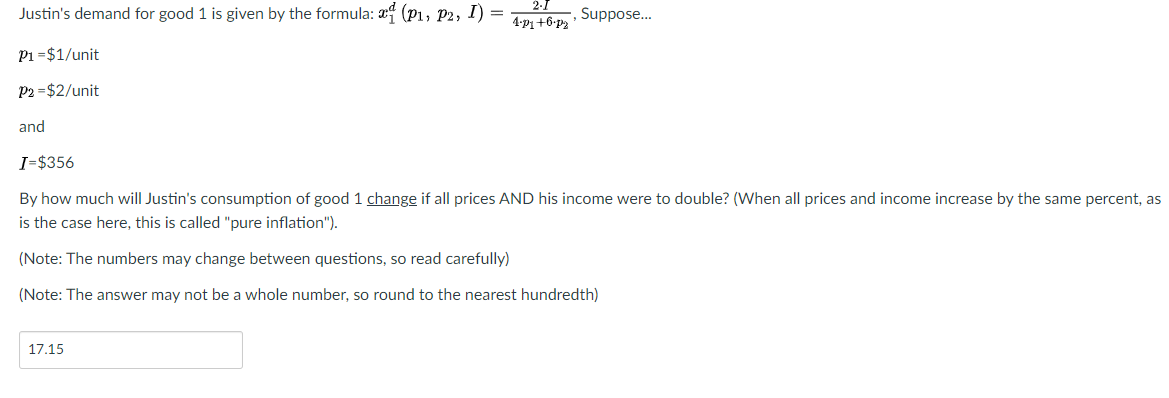 Solved Justin's demand for good 1 is given by the formula: * | Chegg.com