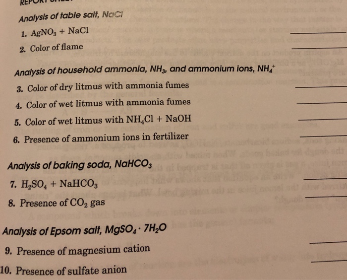 Solved REPORI U Analysis of table salt, Naci 1. AgNO3 +NaCl | Chegg.com