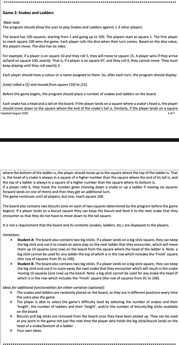 Solved Game 2: Snakes and Ladders Main task: The program | Chegg.com