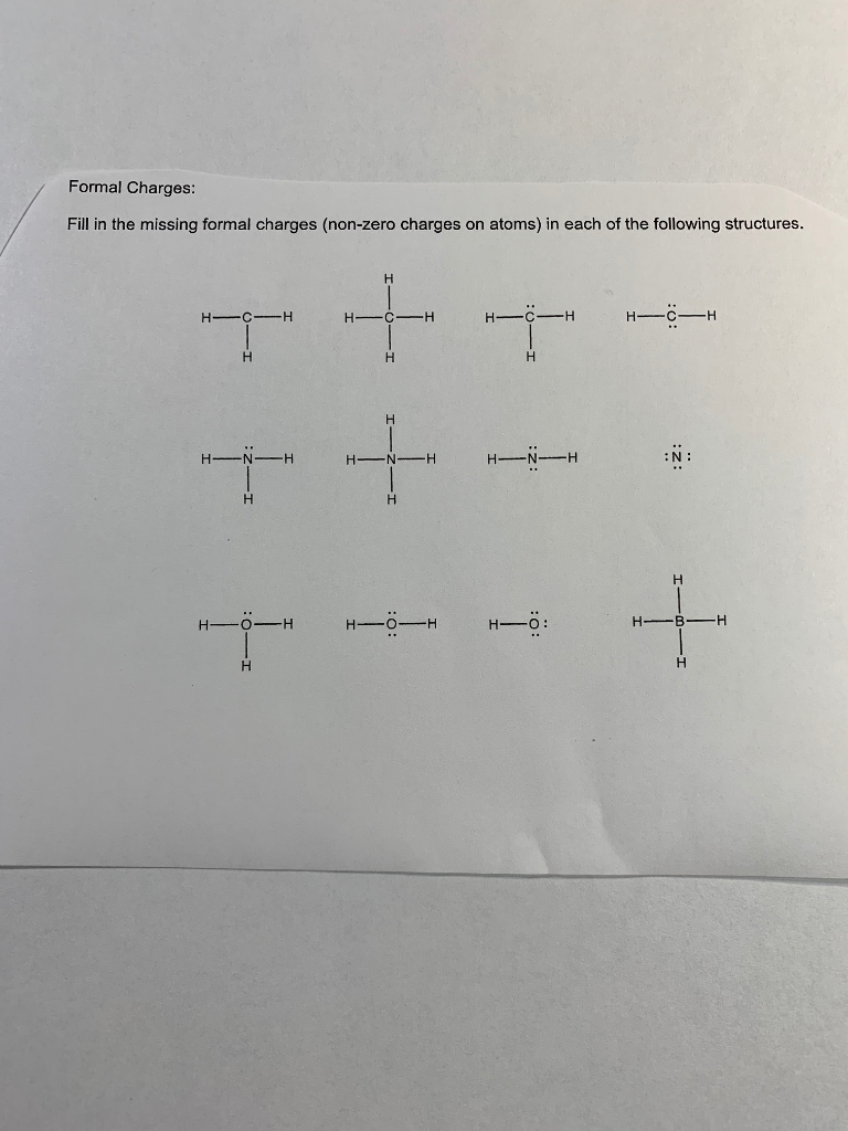 Solved Fill in the formal charges (non-zero charges on | Chegg.com