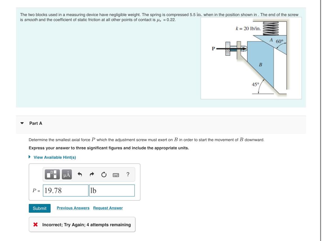 Solved two blocks used in a measuring device have negligible | Chegg.com