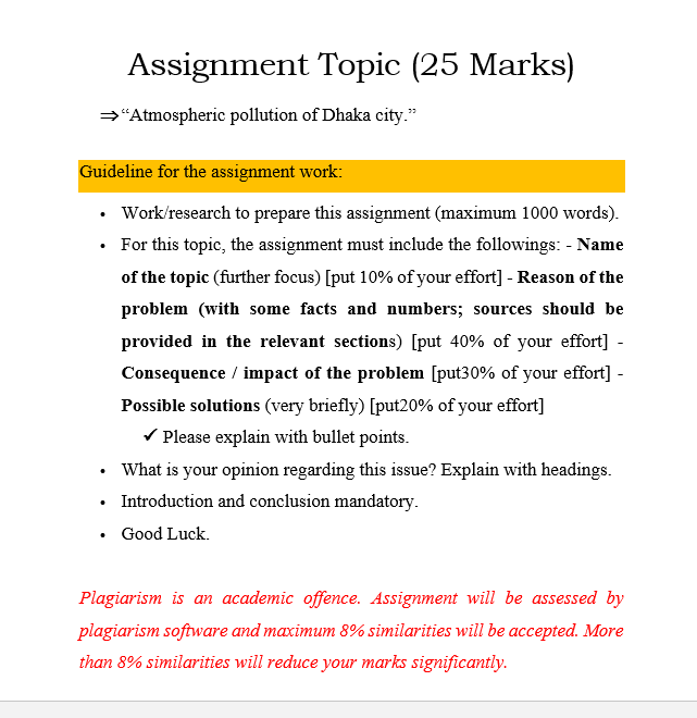 Solved Assignment Topic (25 Marks) => "Atmospheric pollution | Chegg.com