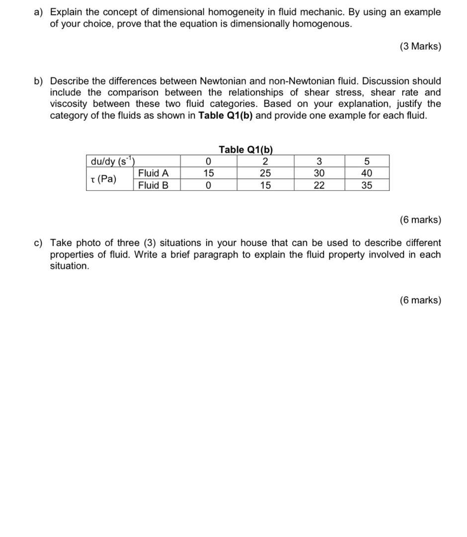 Solved a) Explain the concept of dimensional homogeneity in | Chegg.com