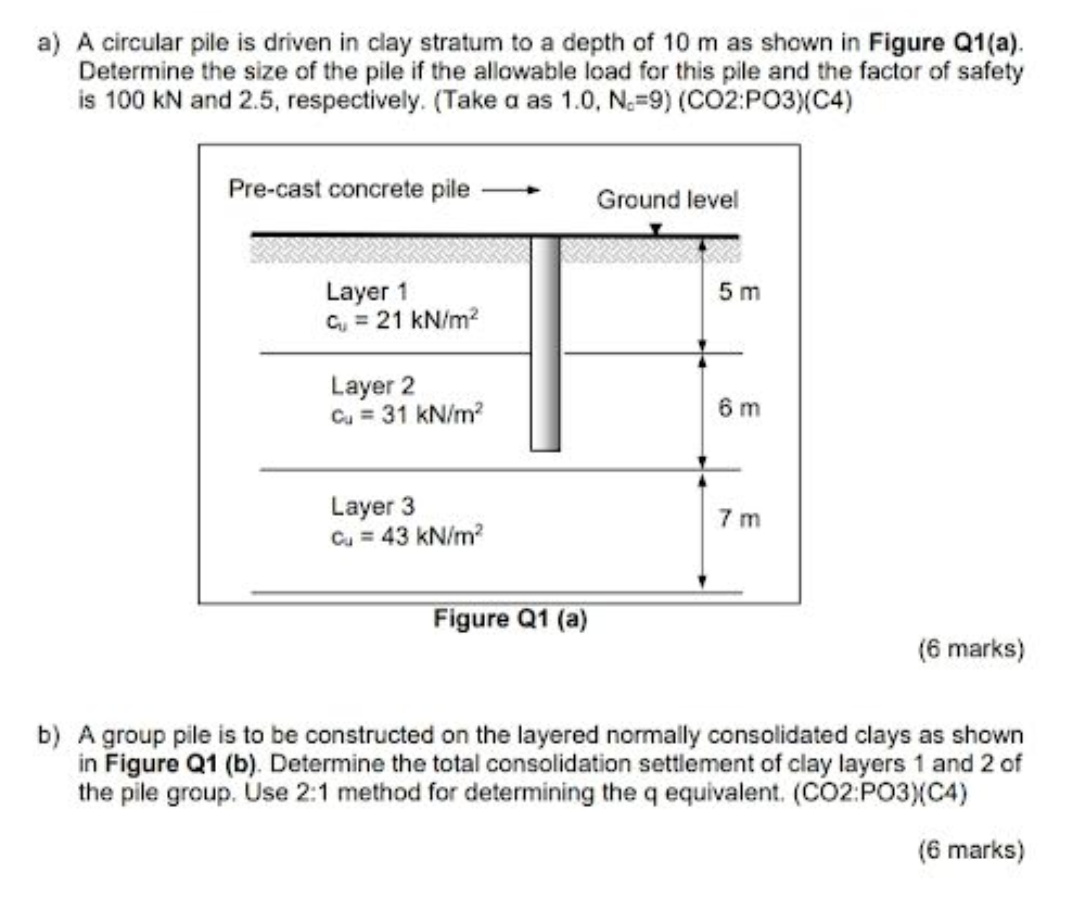 Solved a) A circular pile is driven in clay stratum to a | Chegg.com