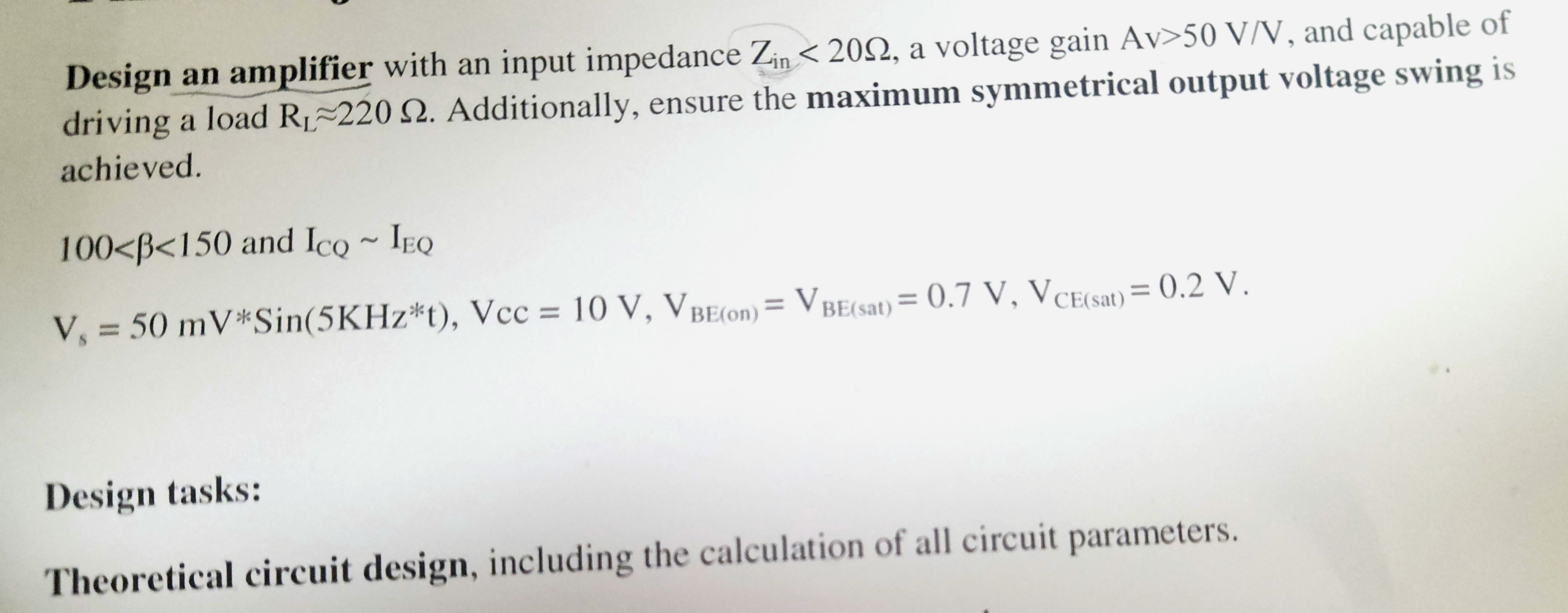 Solved Design an ﻿amplifier with an ﻿input impedance | Chegg.com
