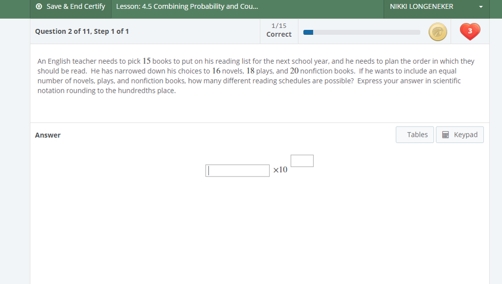 Solved O Save & End Certify Lesson: 4.5 Combining | Chegg.com