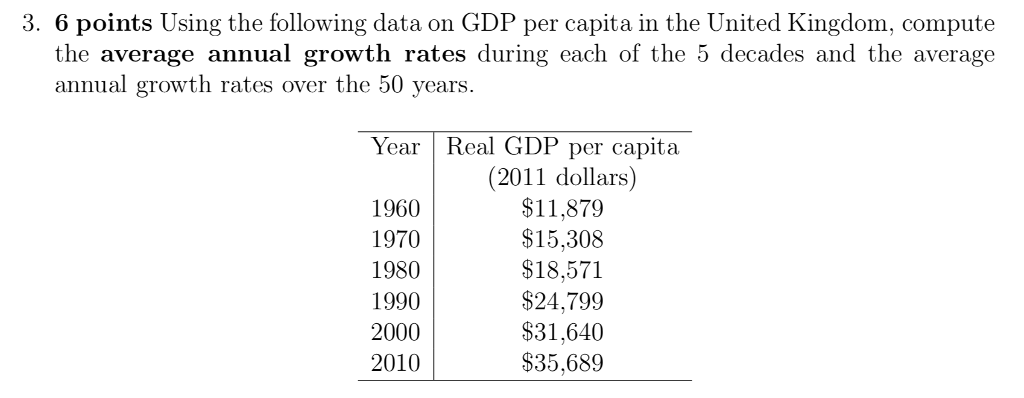 Solved Using the following data on GDP per capita in the | Chegg.com