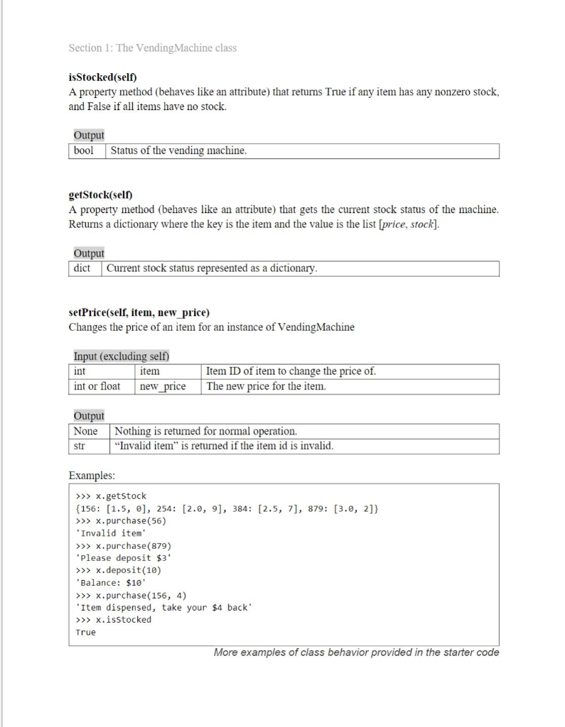 Solved Section 1: The Vending Machine class (5 pts) This | Chegg.com