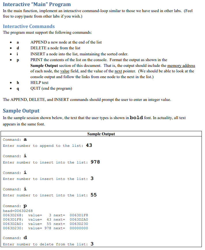 Programming Assignment Create IntList.h and | Chegg.com