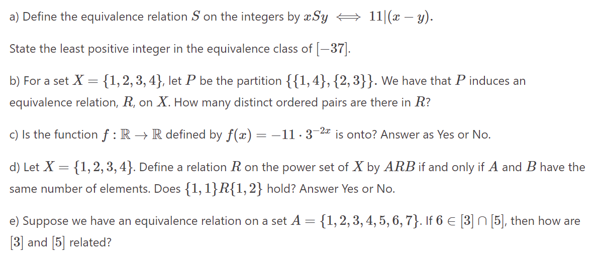 Solved a) Define the equivalence relation S on the integers | Chegg.com