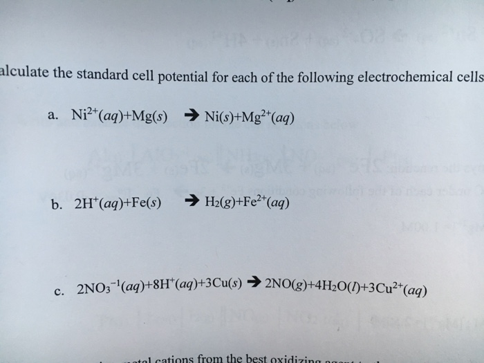 Solved Calculate the standard cell potential for each of the | Chegg.com