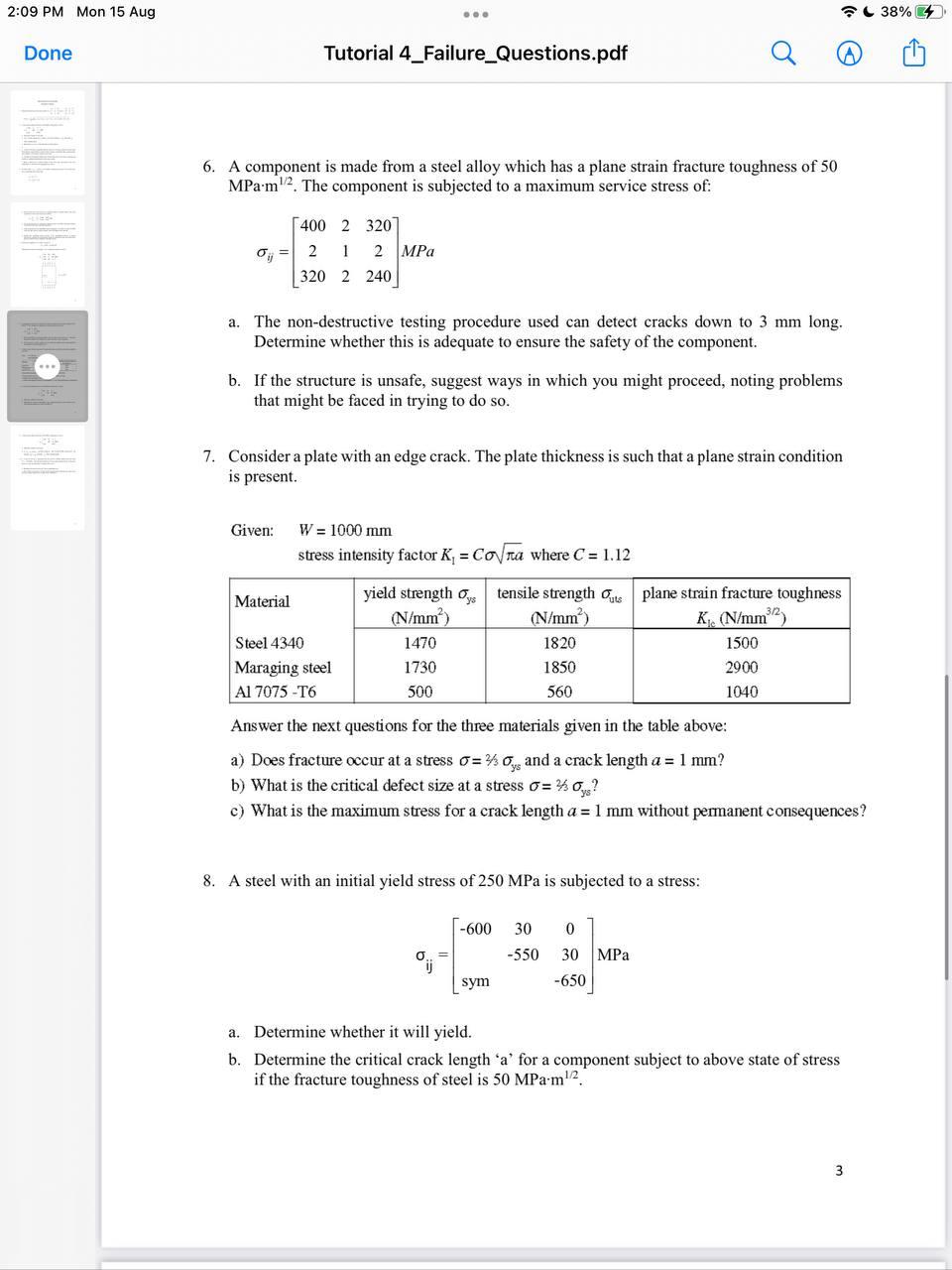 Solved MECHANICS OF SOLIDS Tutorial 3: Failure 1. Find the | Chegg.com