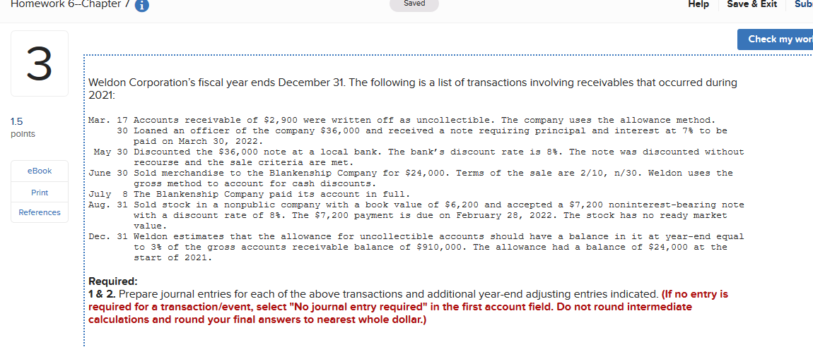 Solved Homework 6--Chapteri Saved Help Save & Exit Sub Check | Chegg.com
