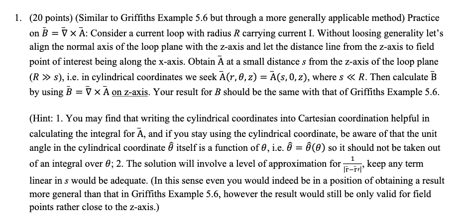 1. (20 points) (Similar to Griffiths Example 5.6 but | Chegg.com