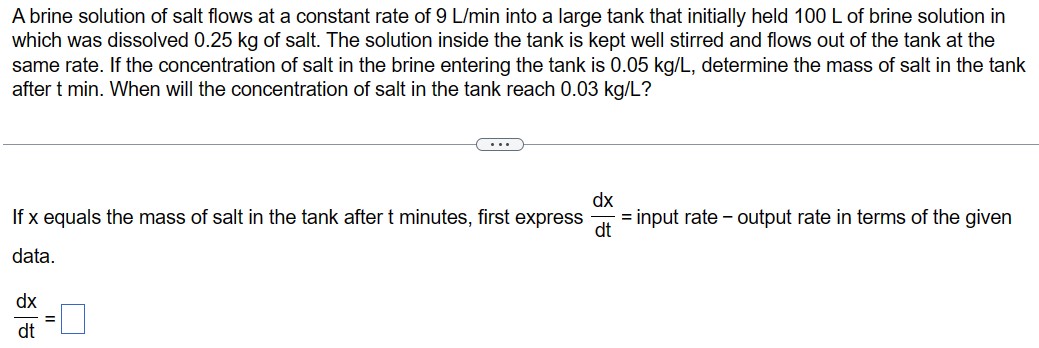 Solved A brine solution of salt flows at a constant rate of | Chegg.com