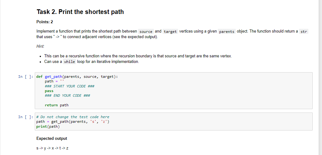 Solved Task 2. Print the shortest path Points: 2 Implement a | Chegg.com