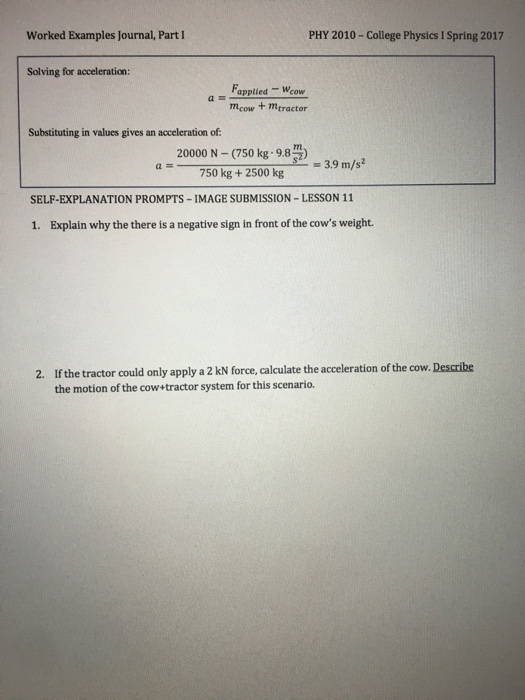Solved Worked Examples Journal, Part I PHY 2010 College | Chegg.com