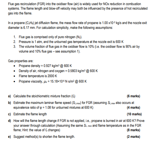 Solved Flue gas recirculation (FGR) into the oxidiser flow | Chegg.com