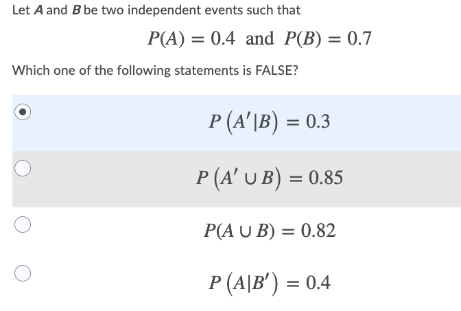 Solved Let A and B be two independent events such that P(A) | Chegg.com