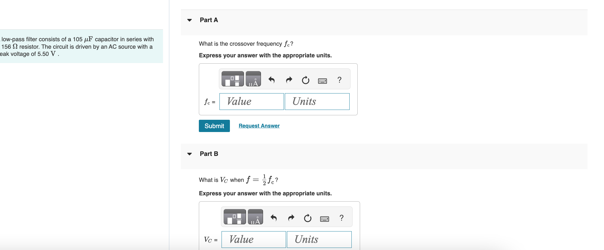 Solved low-pass filter consists of a 105μF capacitor in | Chegg.com