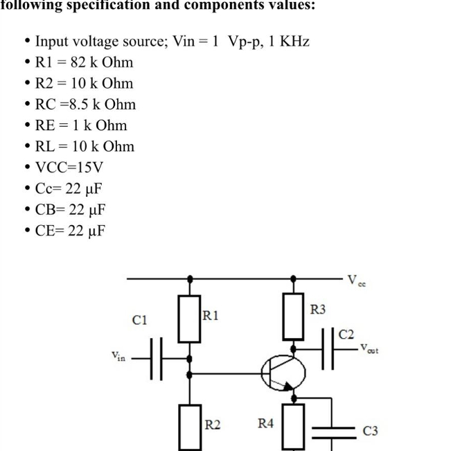 Solved following specitication and components values:Input | Chegg.com