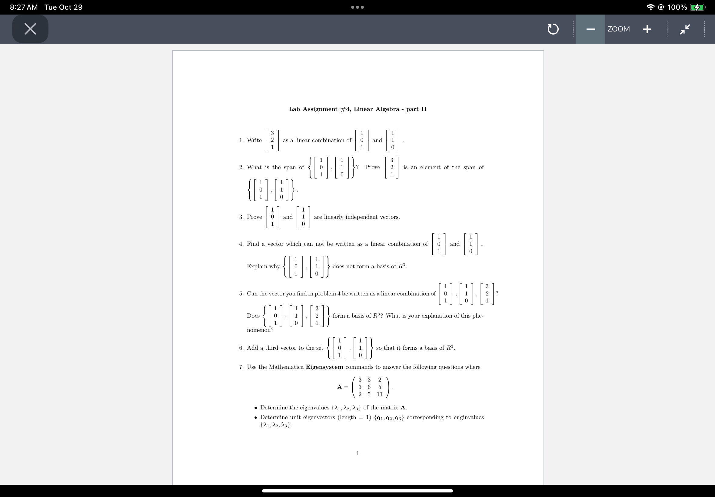 Solved Lab Assignment #4, ﻿Linear Algebra - ﻿part IIWrite | Chegg.com